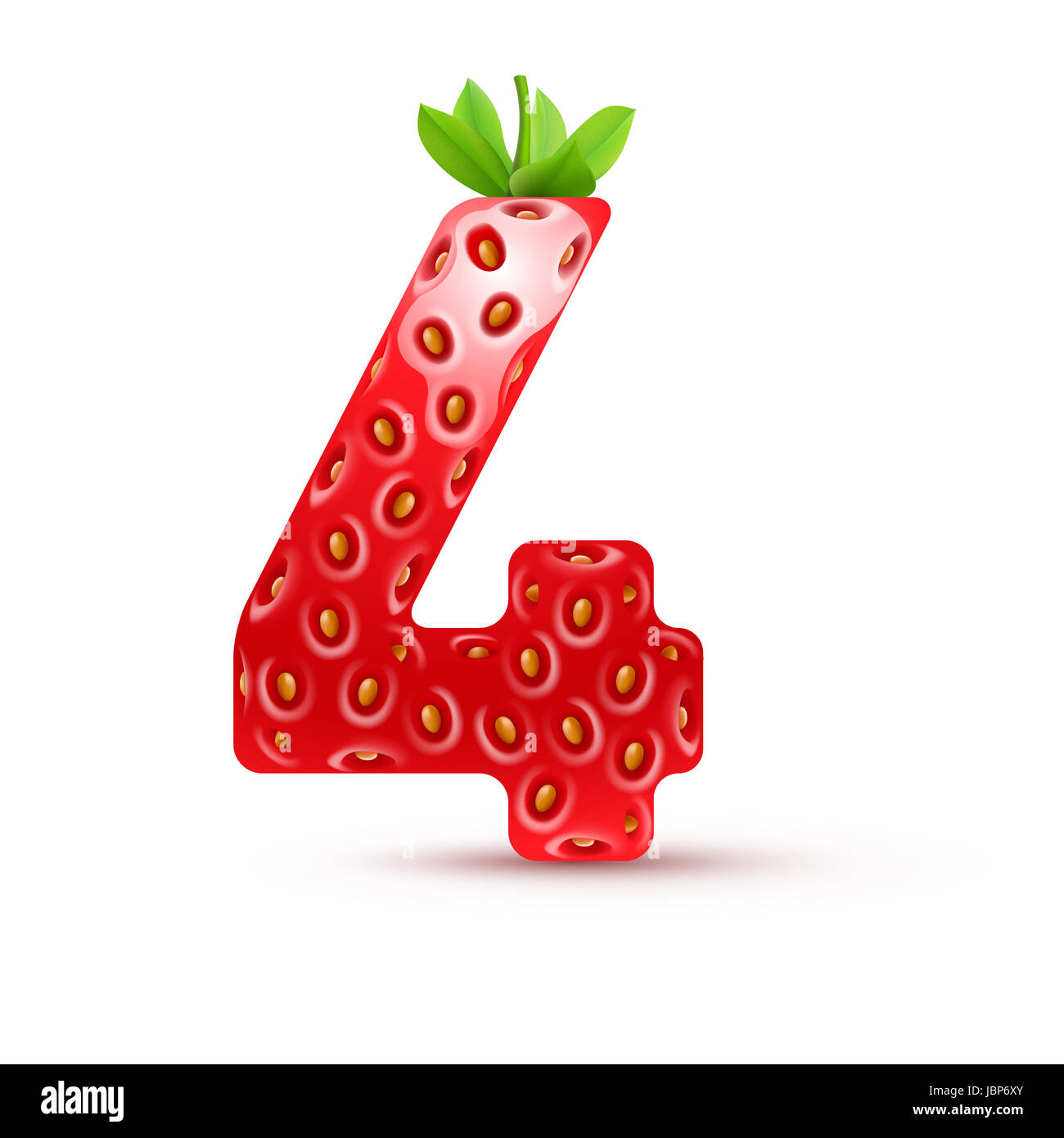 Number four in strawberry style with green leaves Stock Photo - Alamy
