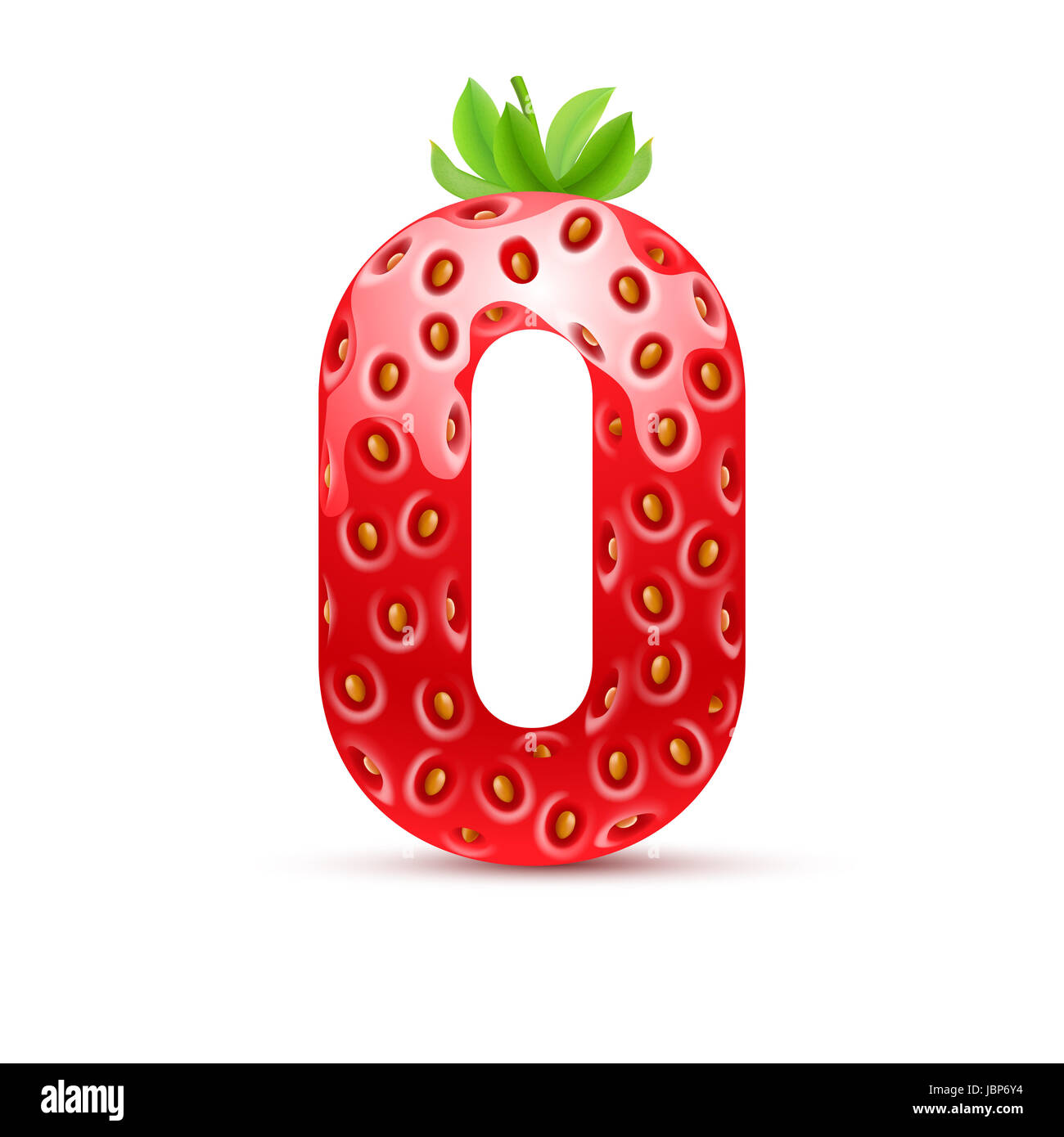 Zero number in strawberry style with green leaves Stock Photo - Alamy