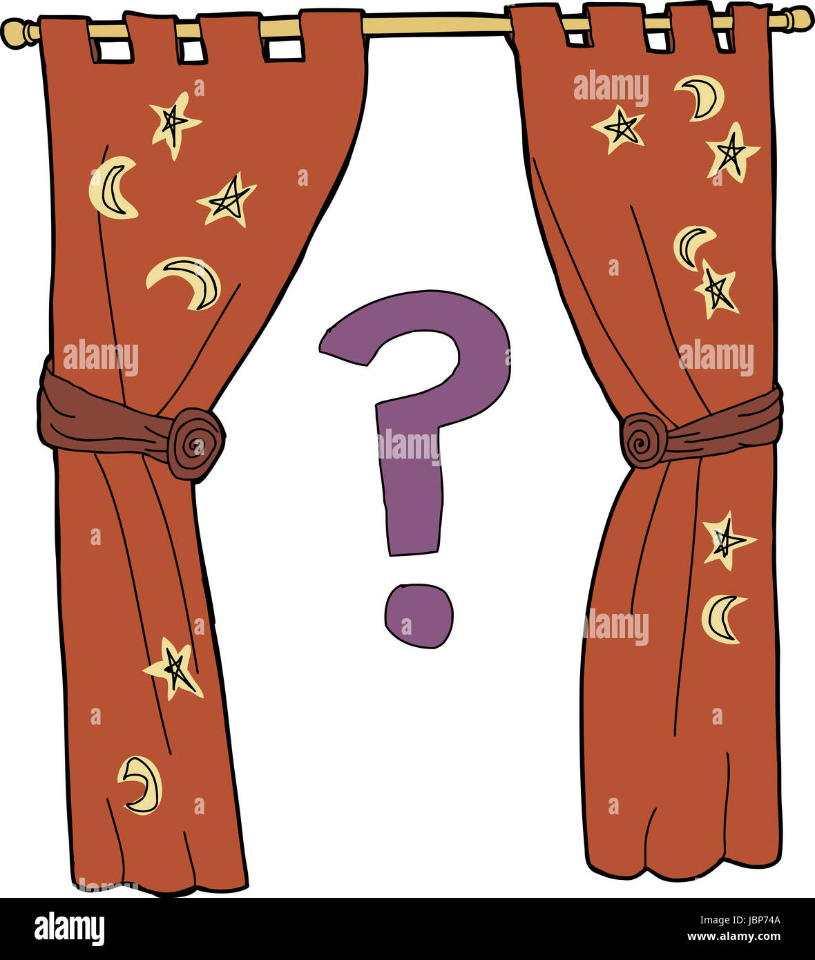 Magical curtains with question mark over white background Stock Photo ...