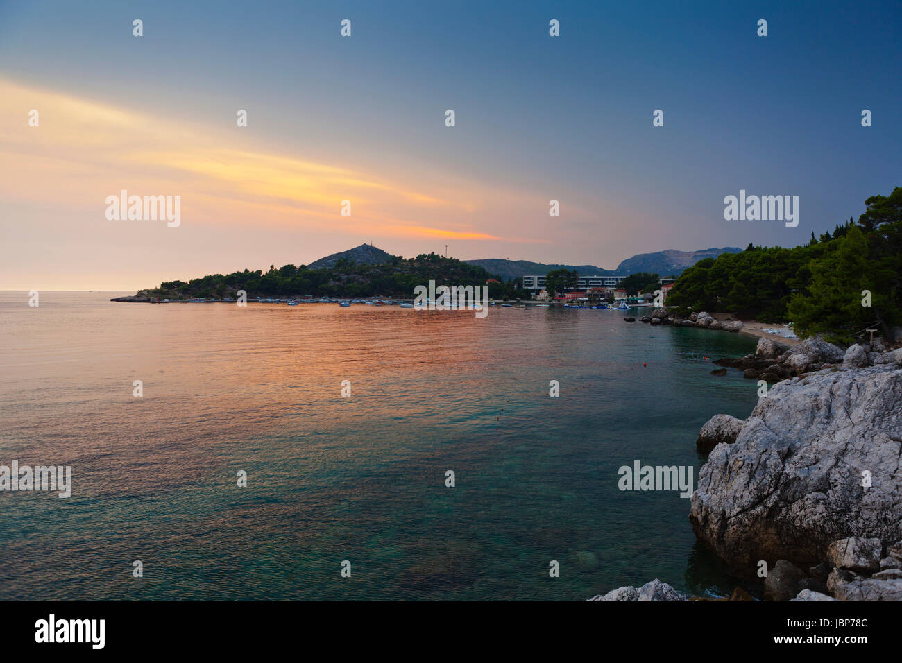 Sunset across bay at Mlini, Croatia Stock Photo - Alamy