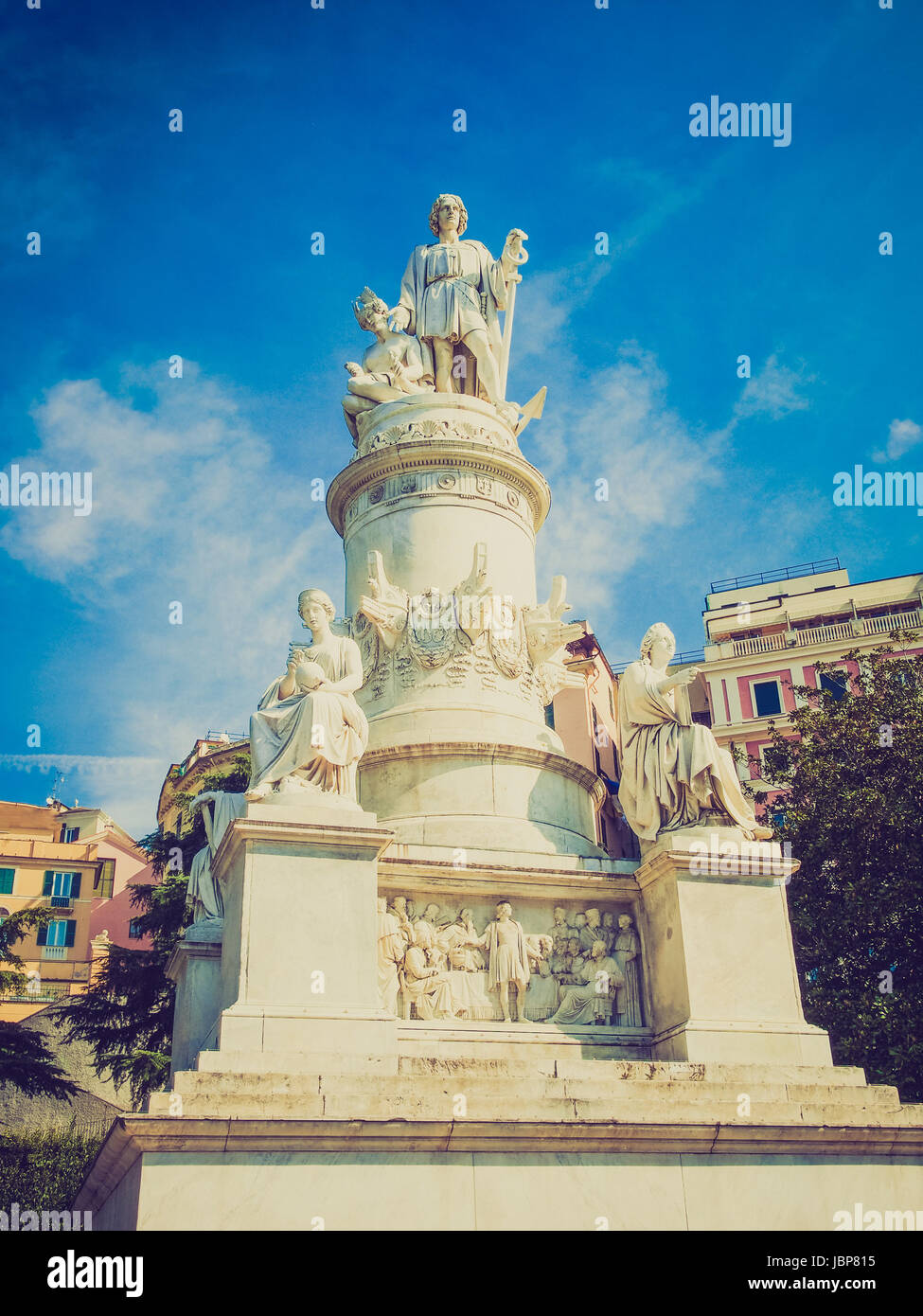 Vintage looking Monument to Christopher Columbus in Genoa Italy Stock ...
