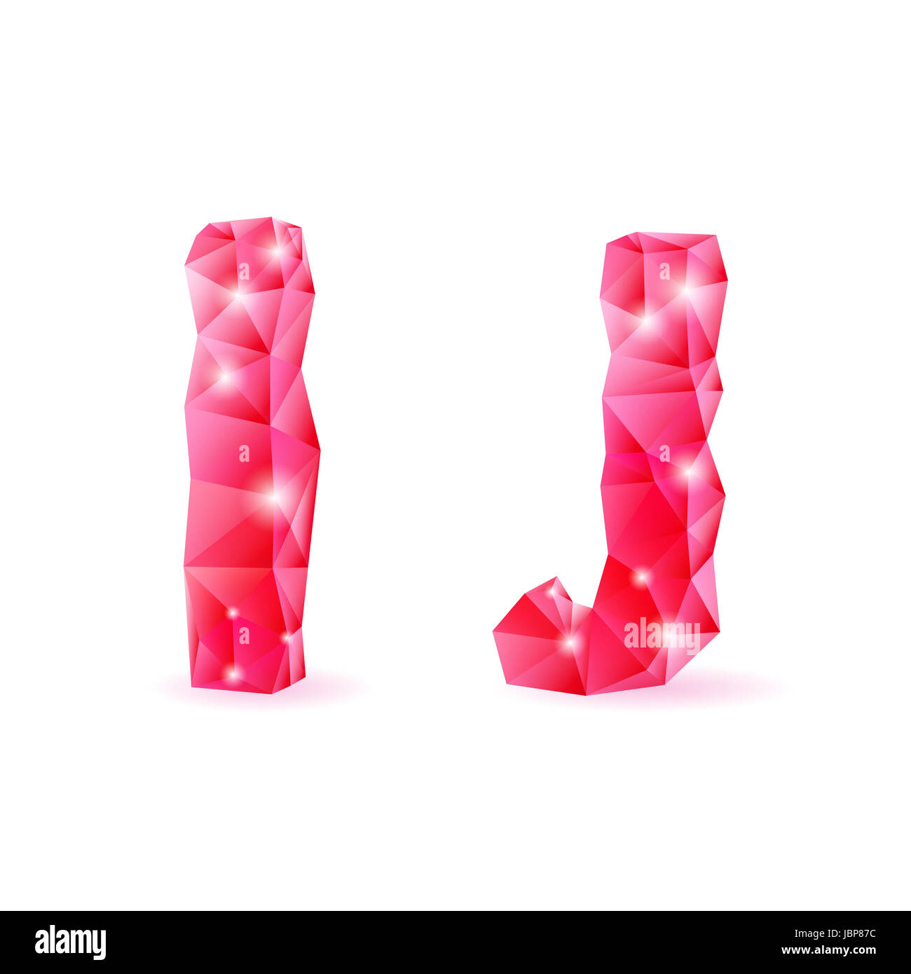 Shiny ruby polygonal font. Crystal style I and J letters Stock Photo ...