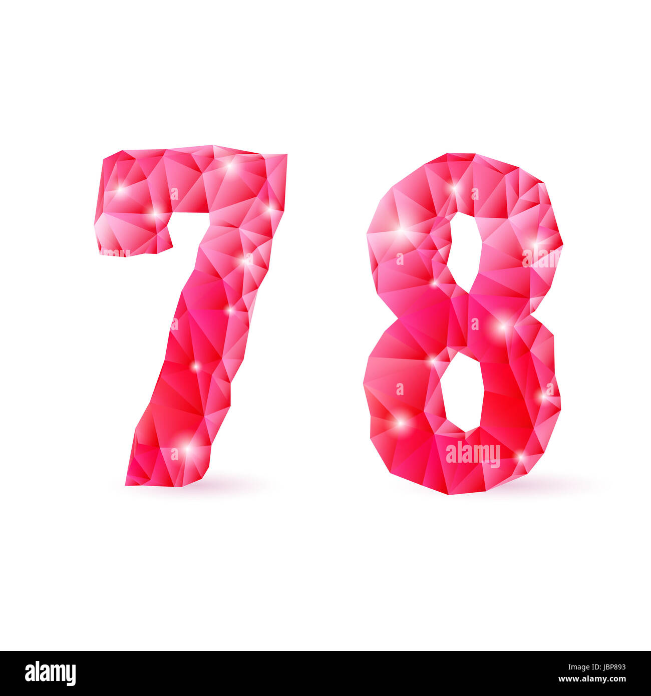 Shiny ruby polygonal font on white background. Crystal style 7 and 8 ...