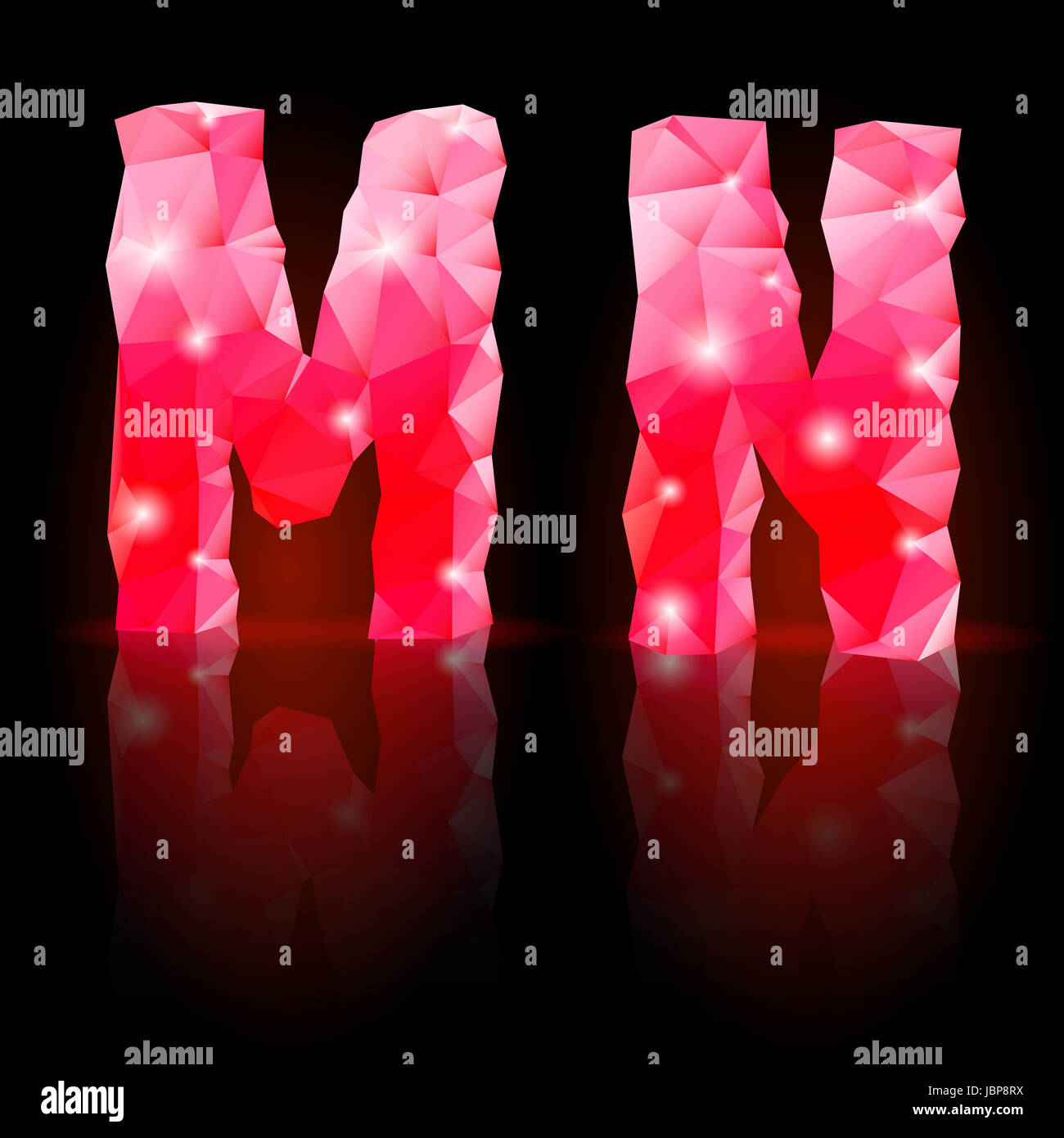 Shiny ruby polygonal font with reflection on black background. Crystal ...