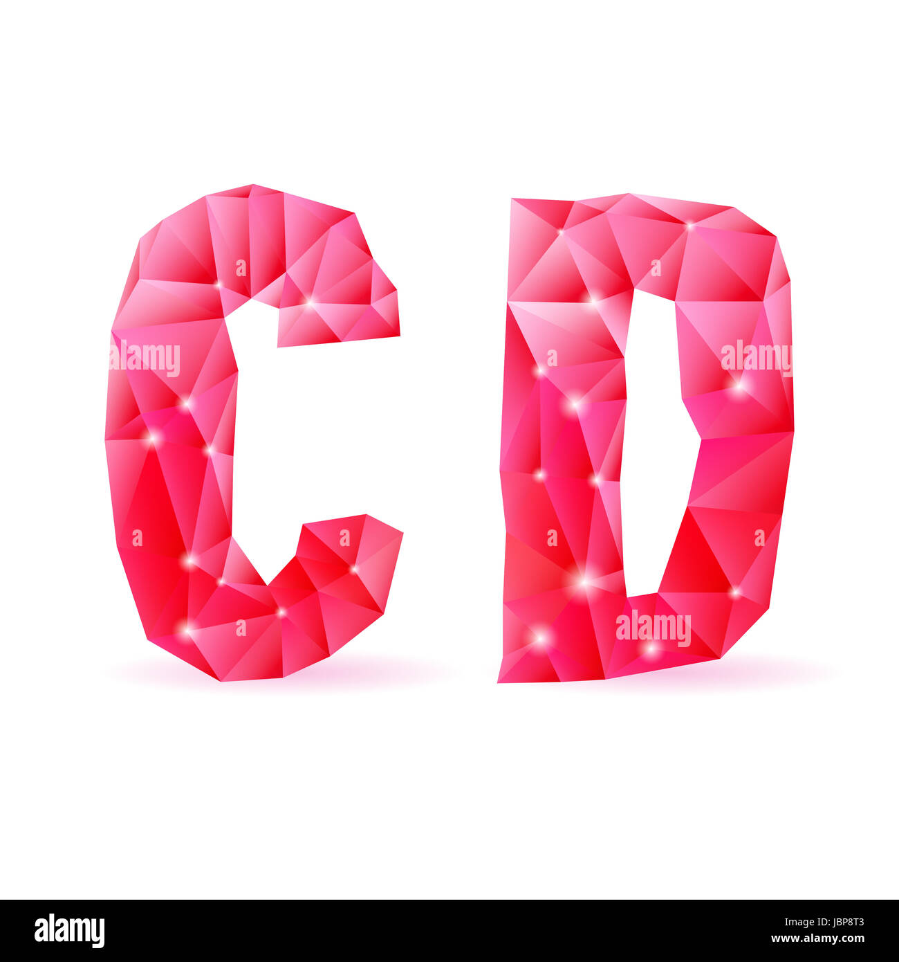 Shiny ruby polygonal font. Crystal style C and D letters Stock Photo ...