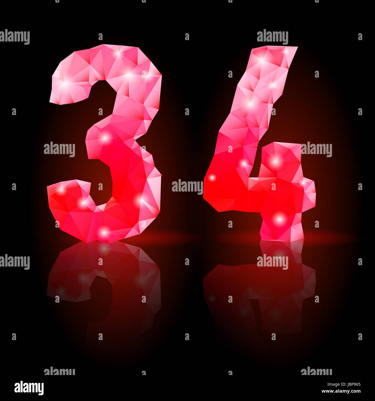 Shiny ruby polygonal font with reflection on black background. Crystal ...