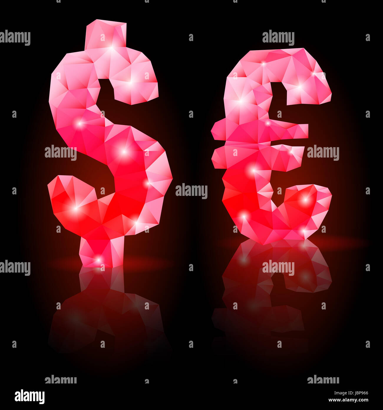 Shiny ruby polygonal font with reflection on black background. Crystal ...