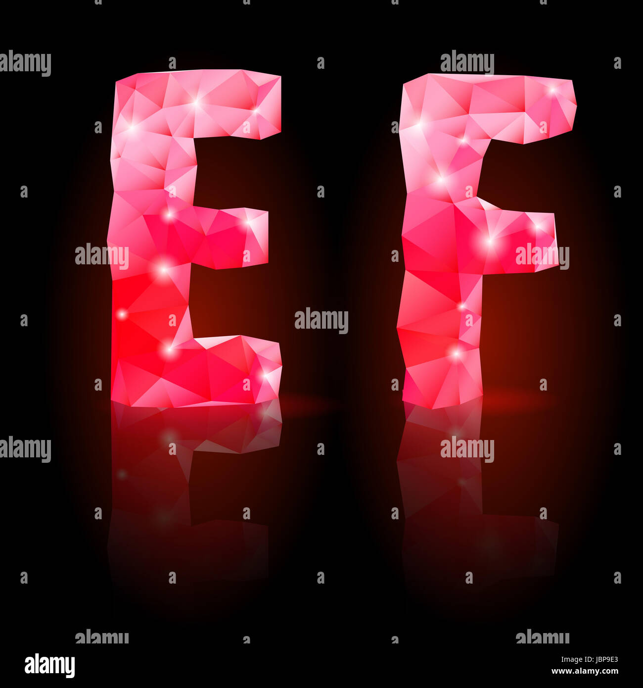 Shiny ruby polygonal font with reflection on black background. Crystal ...