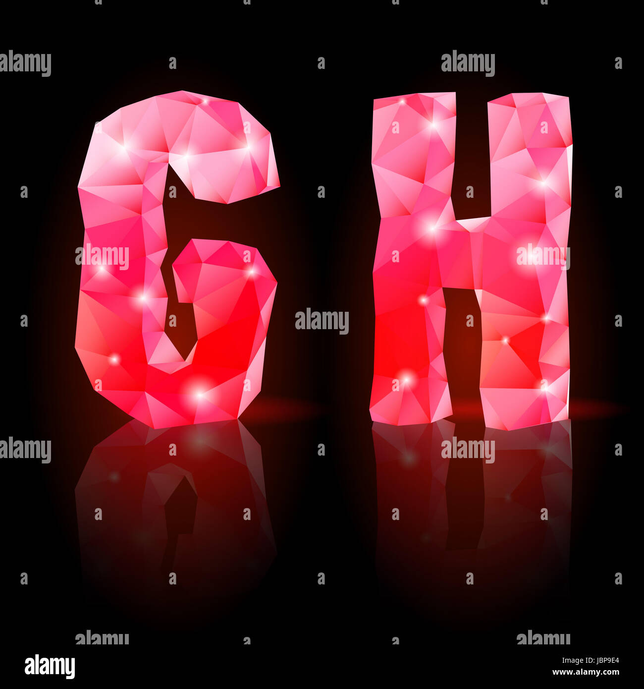 Shiny ruby polygonal font with reflection on black background. Crystal ...