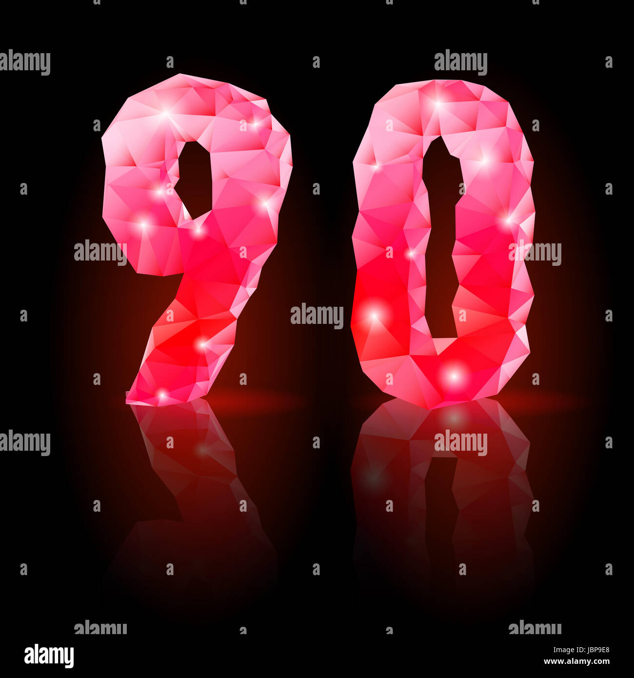Shiny ruby polygonal font with reflection on black background. Crystal ...