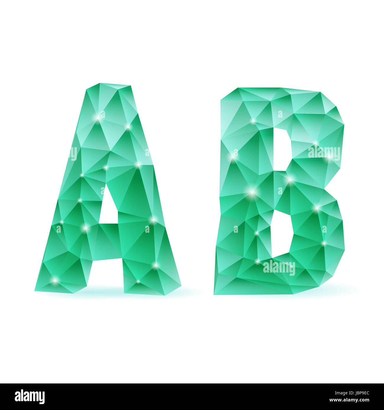 Shiny emerald green polygonal font. Crystal style A and B letters Stock ...