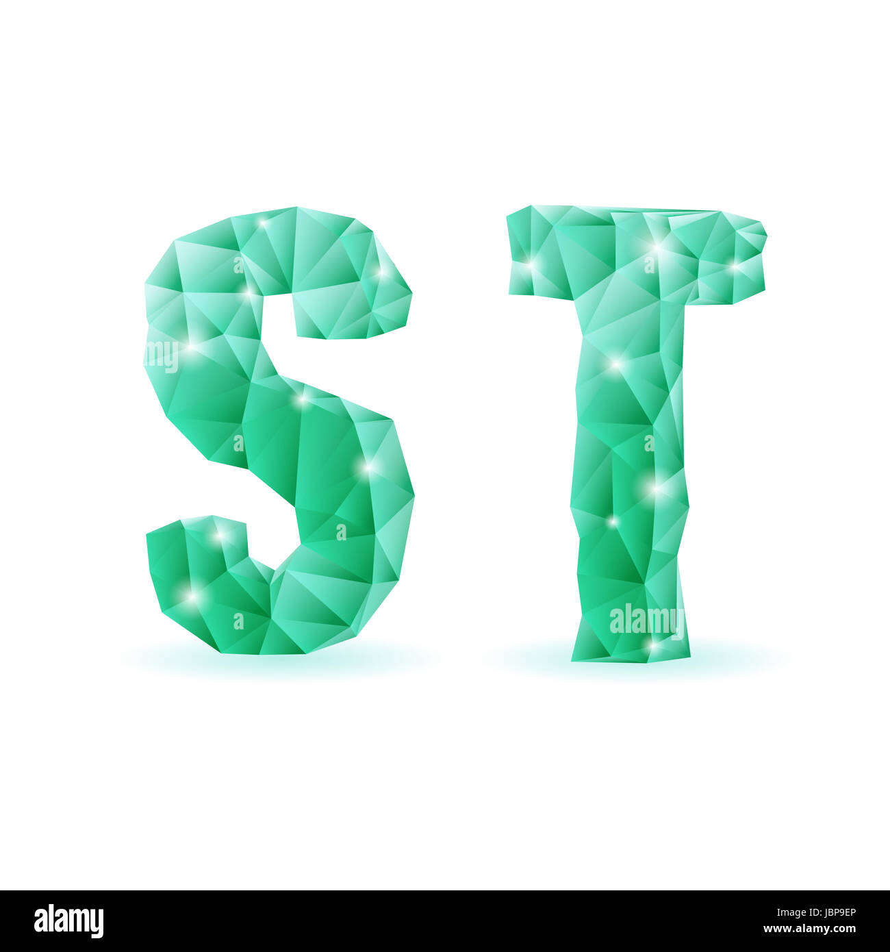 Shiny emerald green polygonal font. Crystal style S and T letters Stock ...