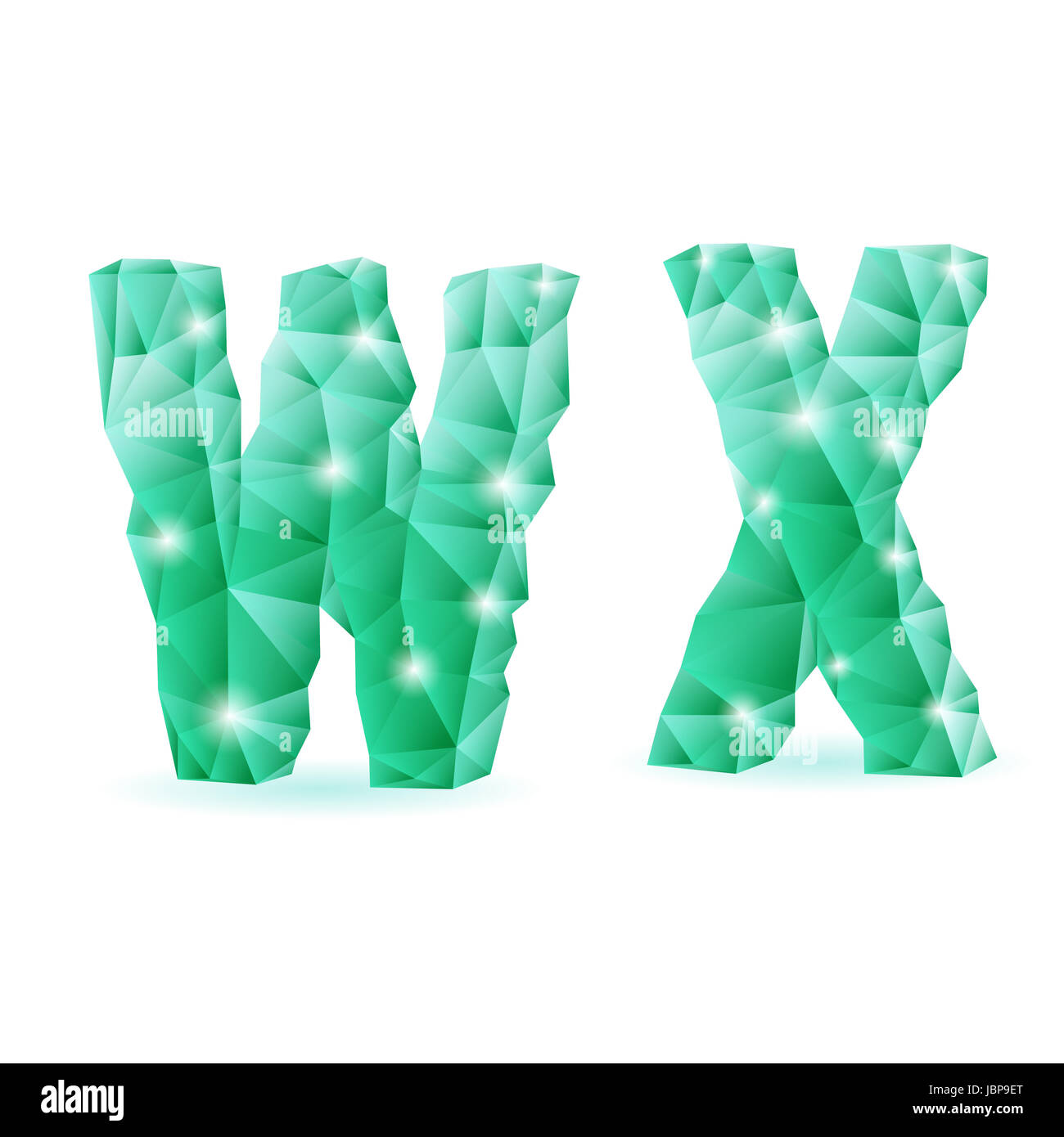 Shiny emerald green polygonal font. Crystal style W and X letters Stock ...