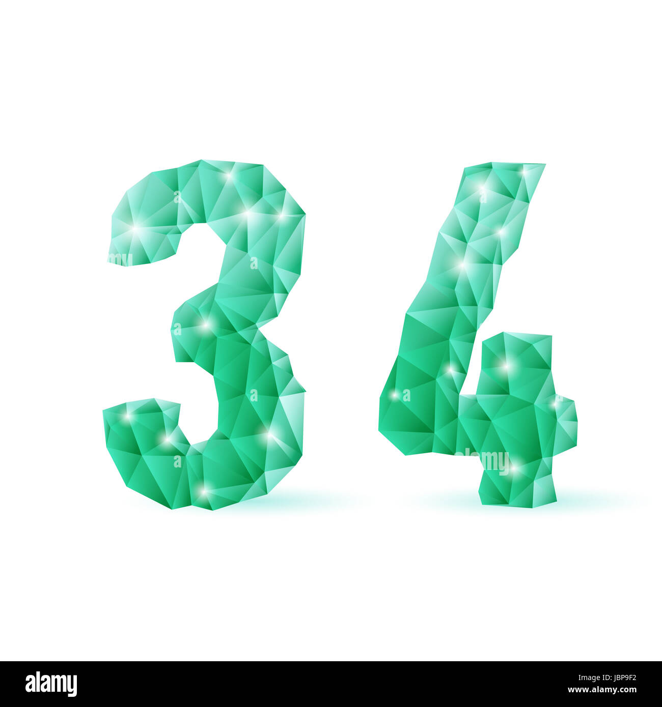 Shiny emerald green polygonal font on white background. Crystal style 3 ...