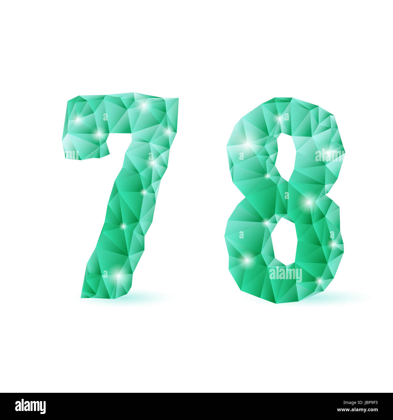 Shiny emerald green polygonal font on white background. Crystal style 7 ...