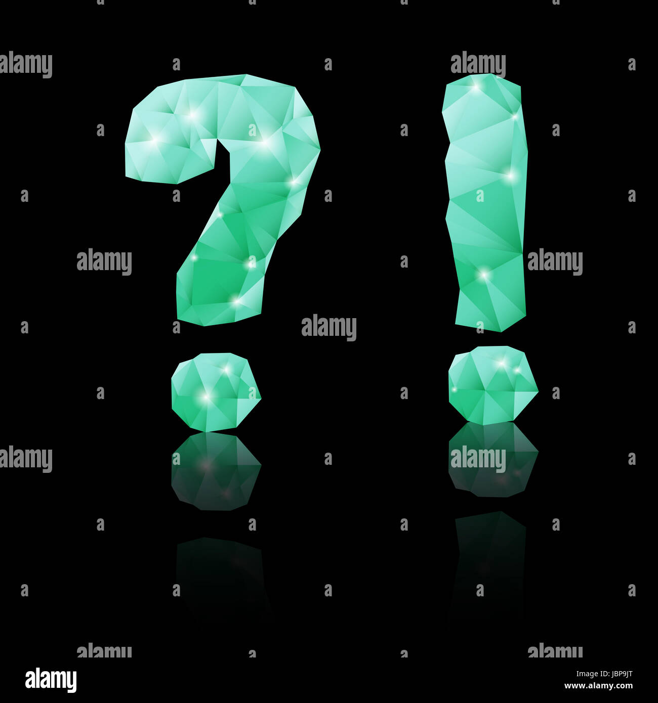 Shiny emerald green polygonal font with reflection on black background ...