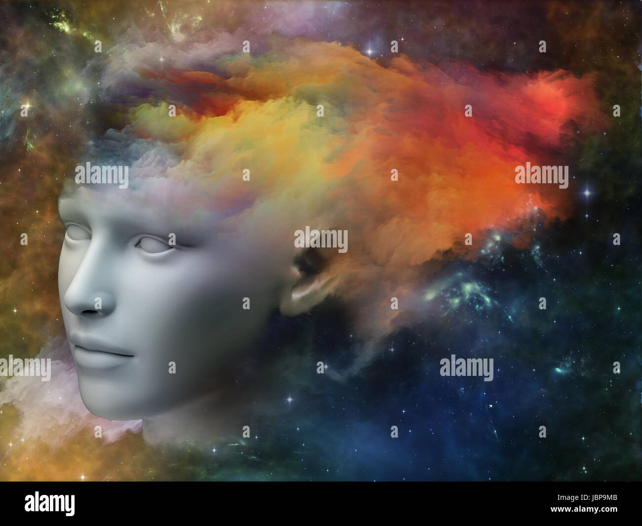 Colorful Mind series. Composition of human head and fractal colors with ...