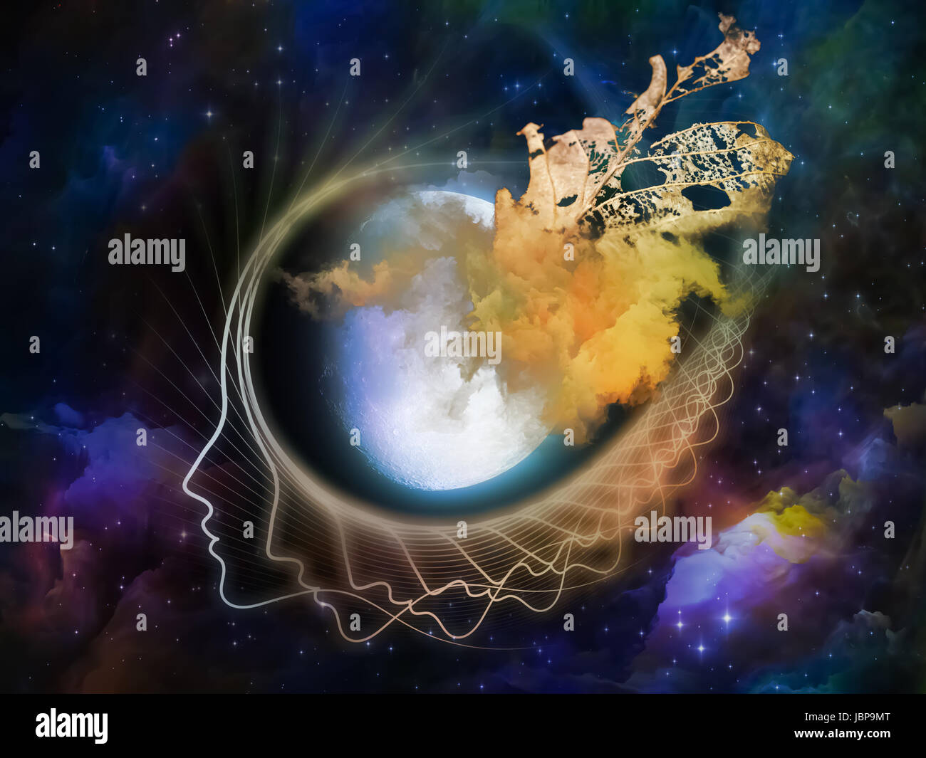 Inner Moon series. Composition of moon, human profile and design ...