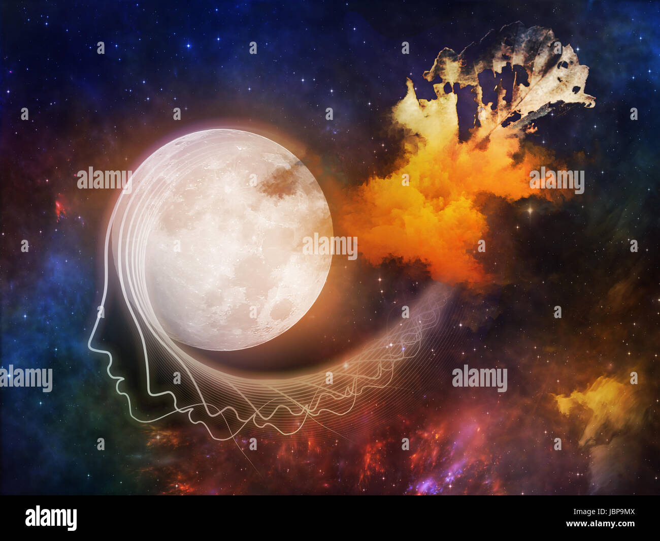 Inner Moon series. Design composed of moon, human profile and design ...