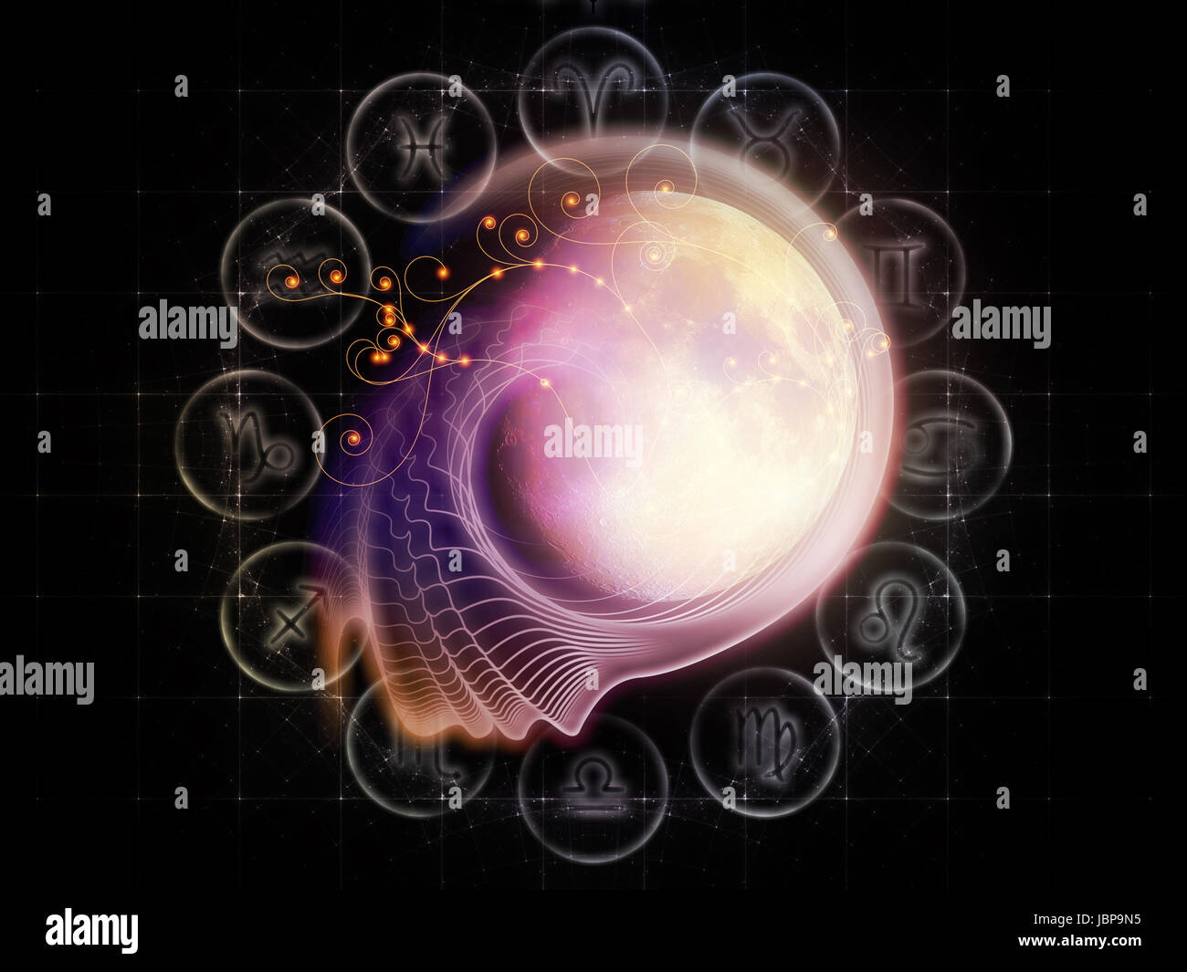 Inner Moon series. Background design of moon, human profile and ...