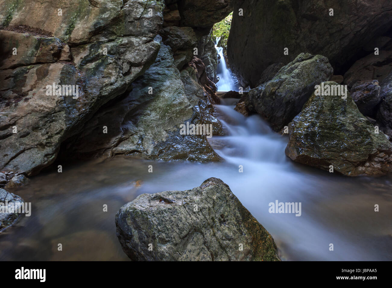 Ponicova cave entrance in the left bank of the Danube in Ciucaru Mare ...