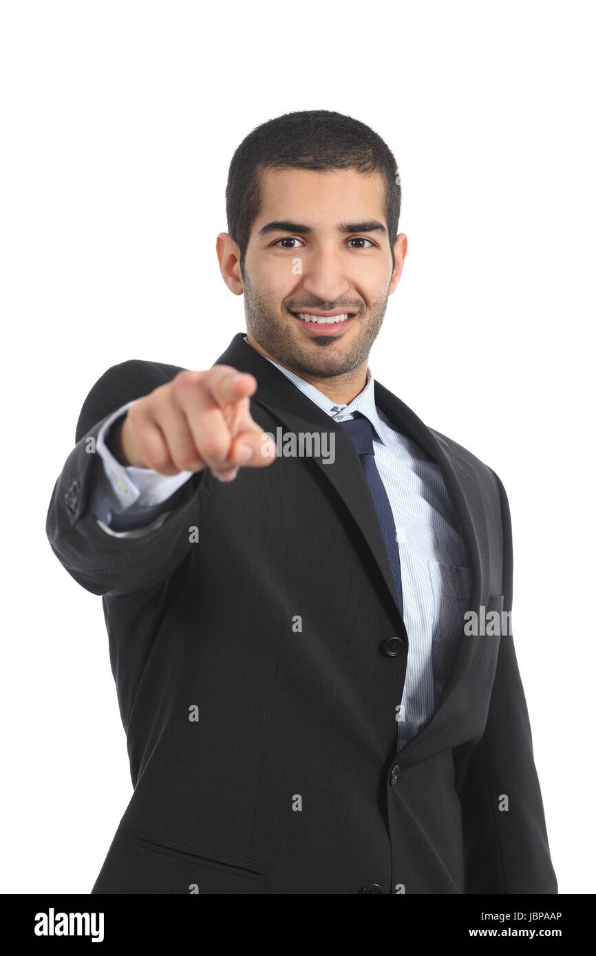 Arab business man pointing you at camera isolated on a white background ...