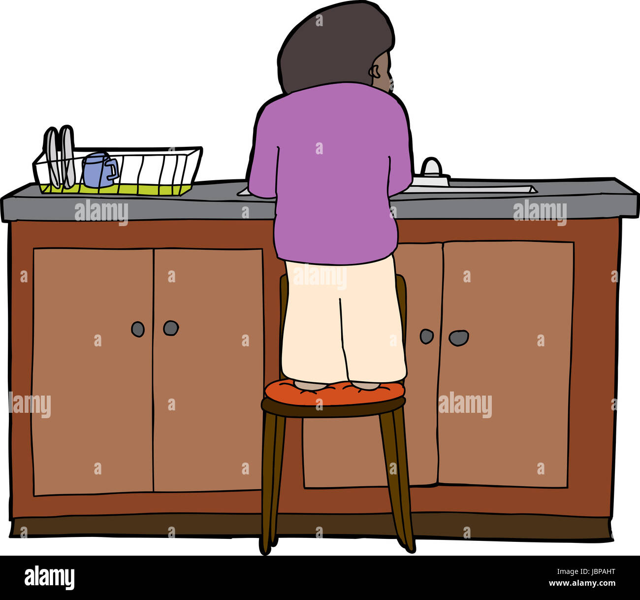 Child standing on chair washing dishes at sink Stock Photo - Alamy