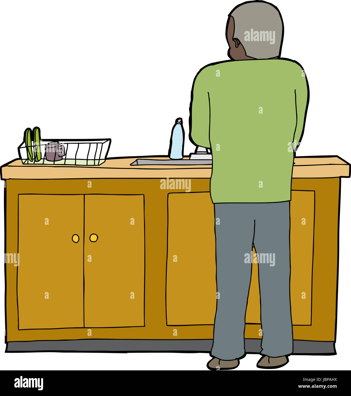 Back of man doing dishes over white background Stock Photo - Alamy