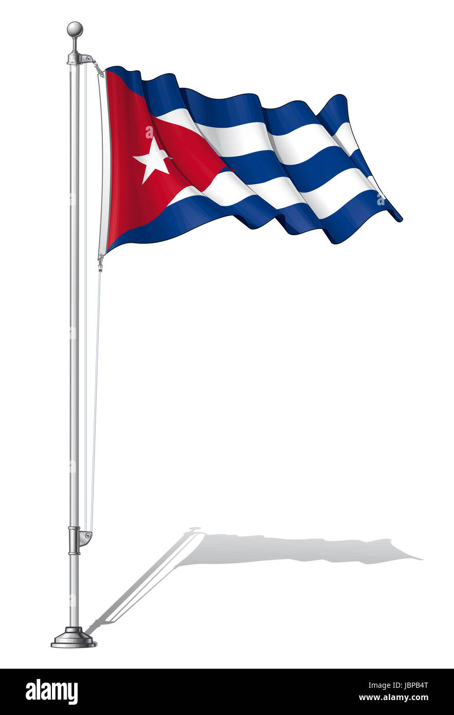 Vector Illustration Of A Waving Cuban Flag Fasten On A Flag Pole Flag