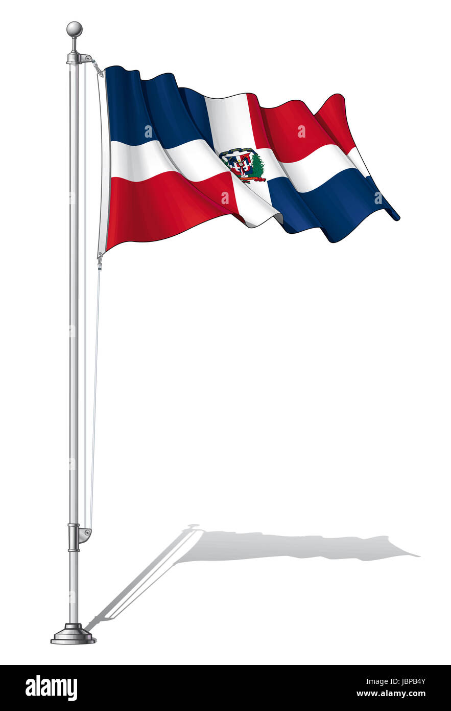 Vector Illustration of a waving Dominican flag fasten on a flag pole ...