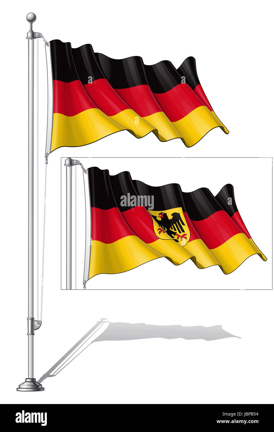 Vector Illustration of a waving ... National and State flags fasten on ...