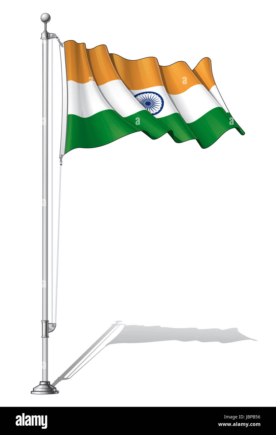 Vector Illustration of a waving Indian flag fasten on a flag pole. Flag ...