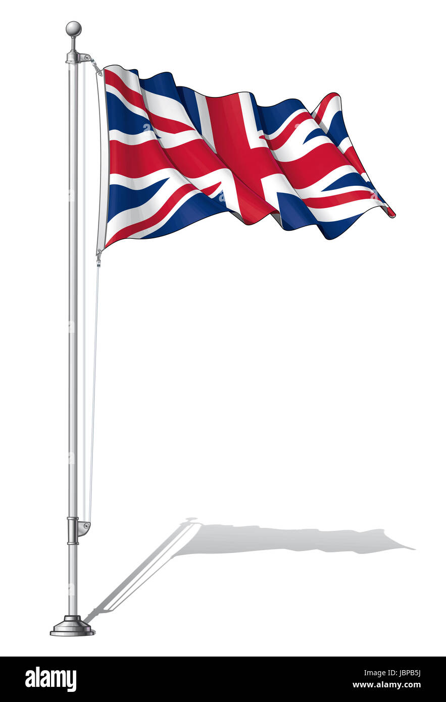Vector Illustration of a waving UK flag fasten on a flag pole. Flag and ...