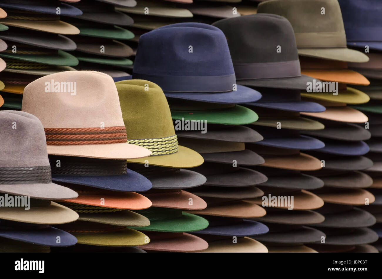 Hats fedoras stacked hi-res stock photography and images - Alamy