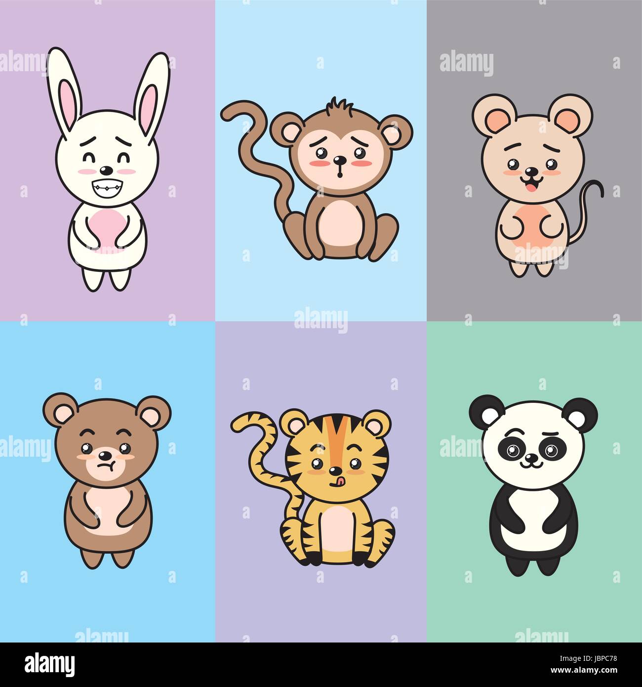 set cute and tender animals with expressions Stock Vector Image & Art ...