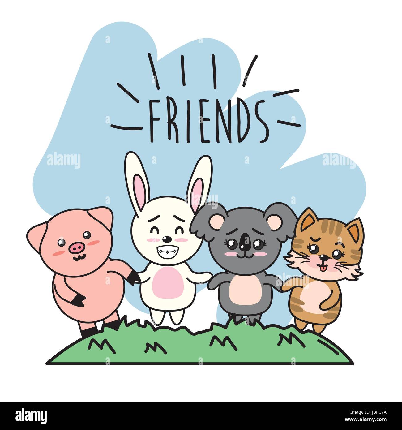 cute friends animal with hands together walking Stock Vector Image ...