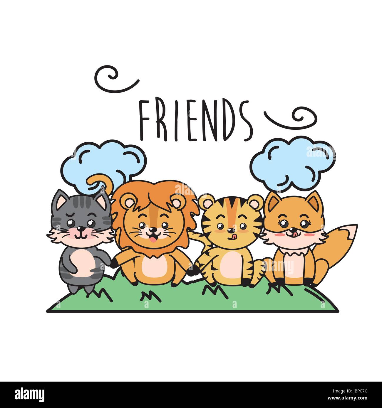 cute friends animal with hands together walking Stock Vector Image ...