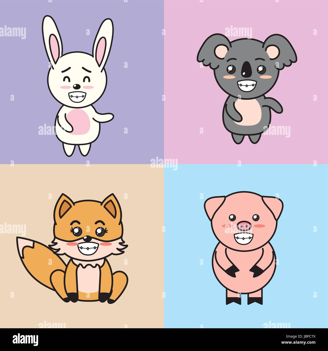 set cute and tender animals with expressions Stock Vector Image & Art ...