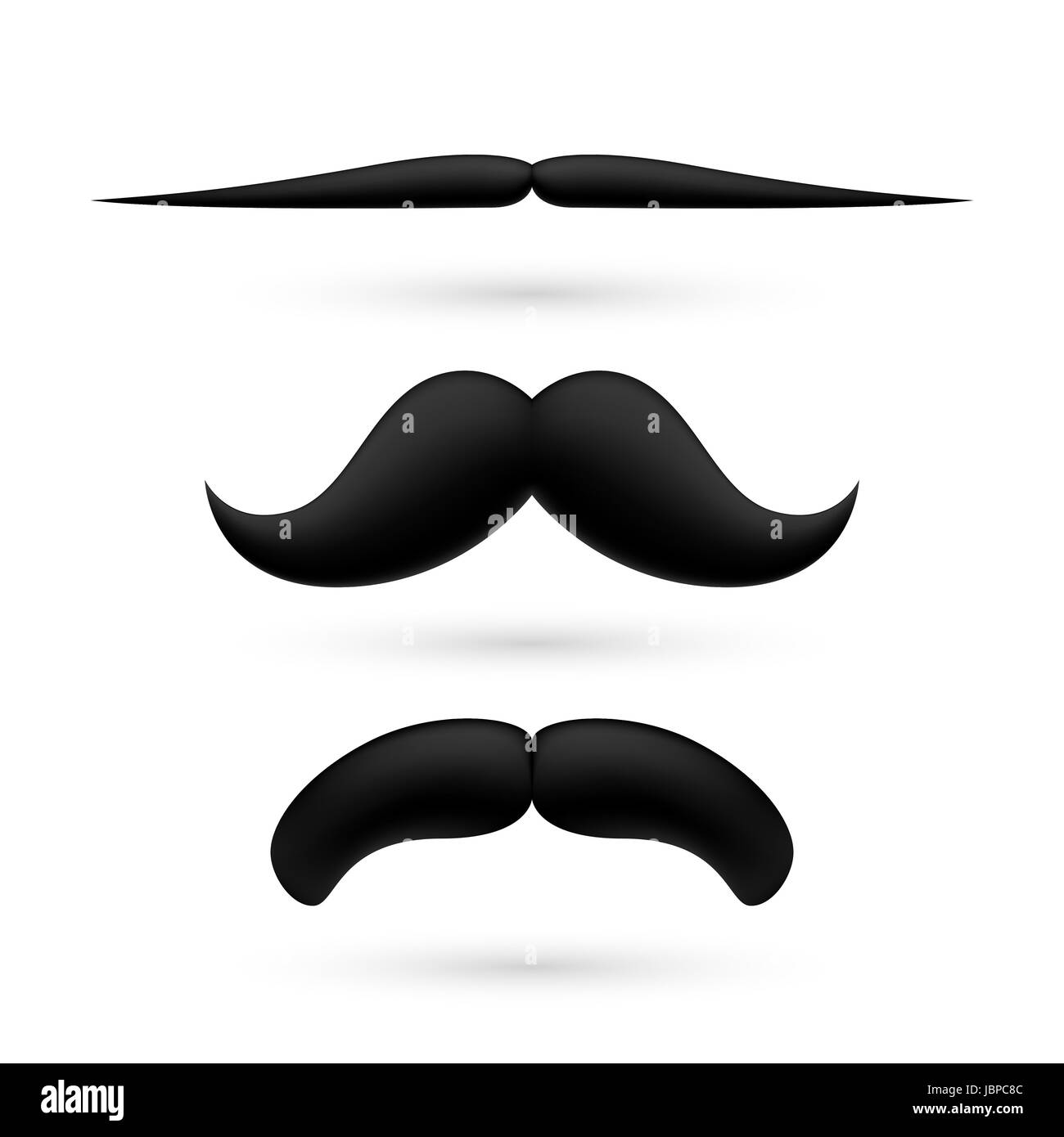 A set of three black wax moustache on white background Stock Photo - Alamy