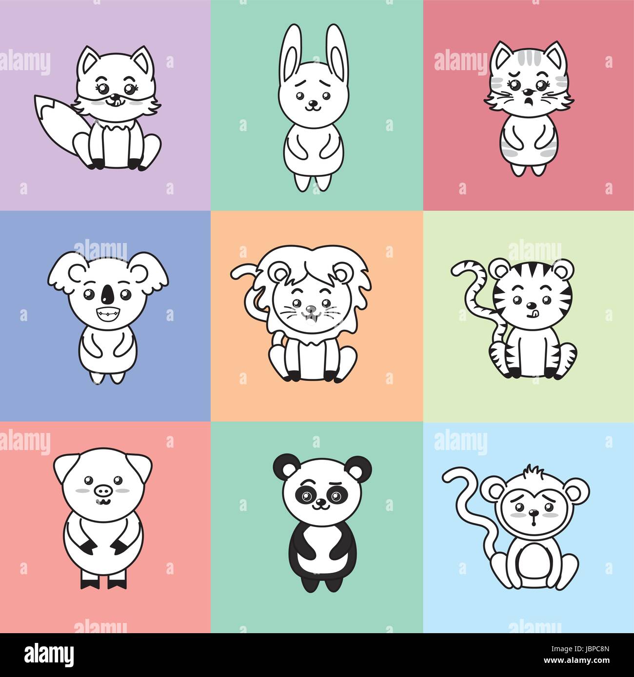 set cute and tender animals with expressions Stock Vector Image & Art ...