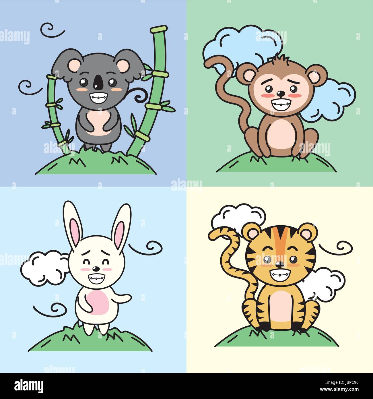 set cute and tender animals with expressions Stock Vector Image & Art ...