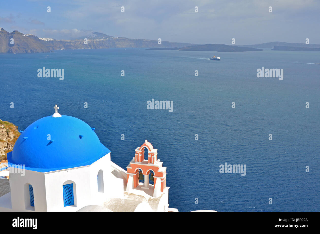 typical chapel with blue roof on santorin,Greece Stock Photo - Alamy