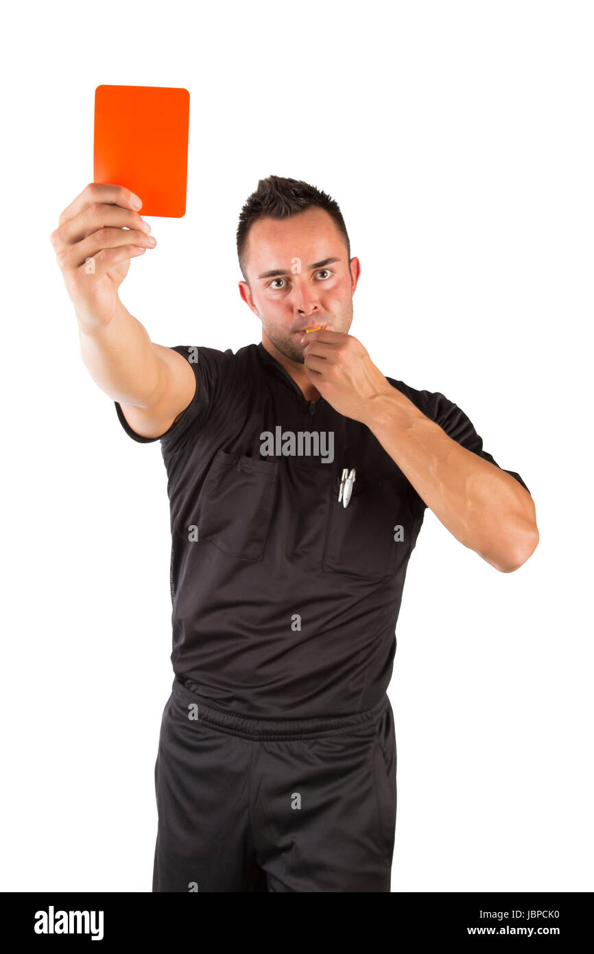 referee with red card optional Stock Photo - Alamy