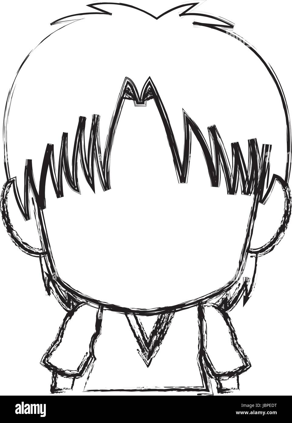 blurred silhouette of faceless head of little kid anime with haircut ...
