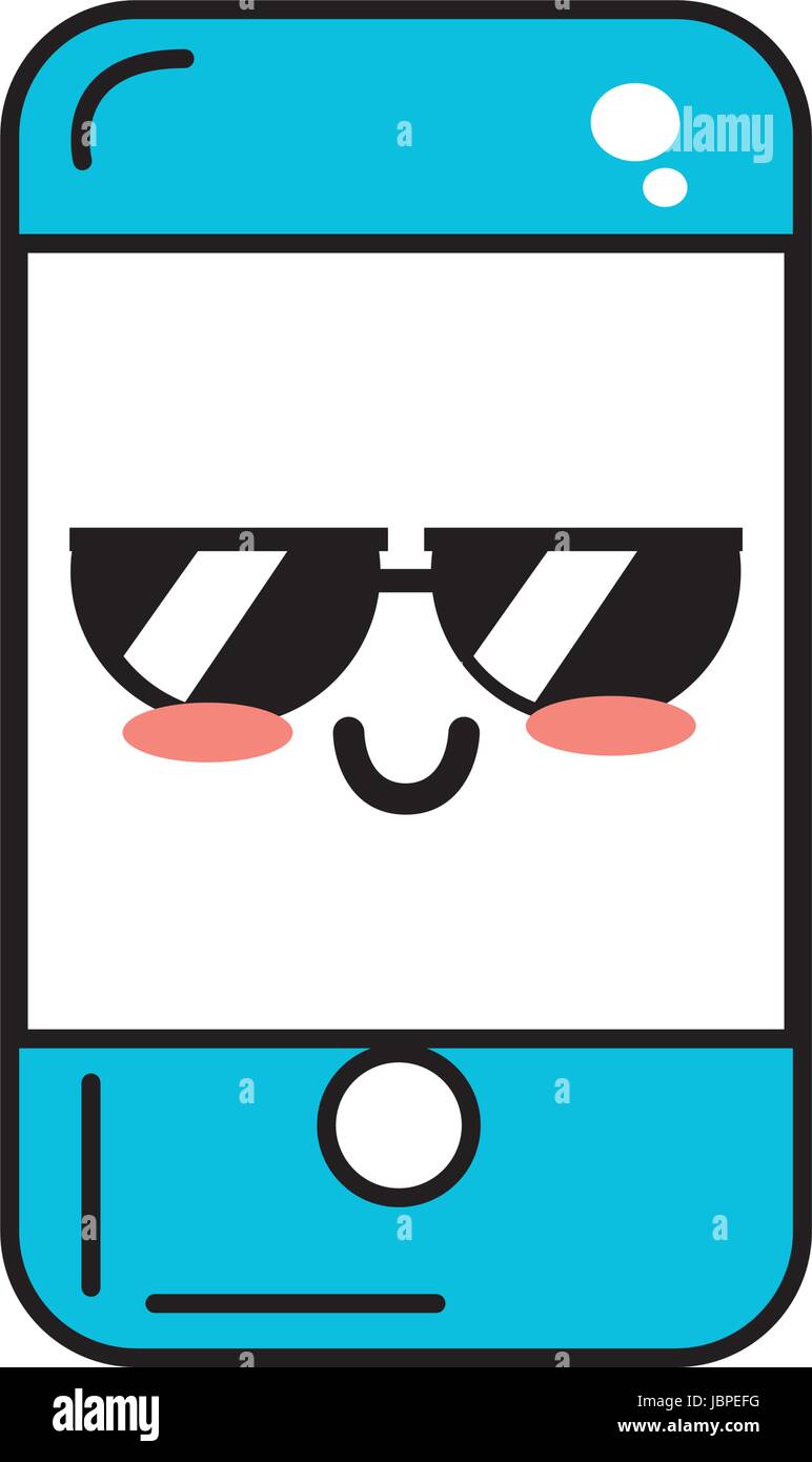 kawaii cute happy smartphone with glasses technology Stock Vector Image ...