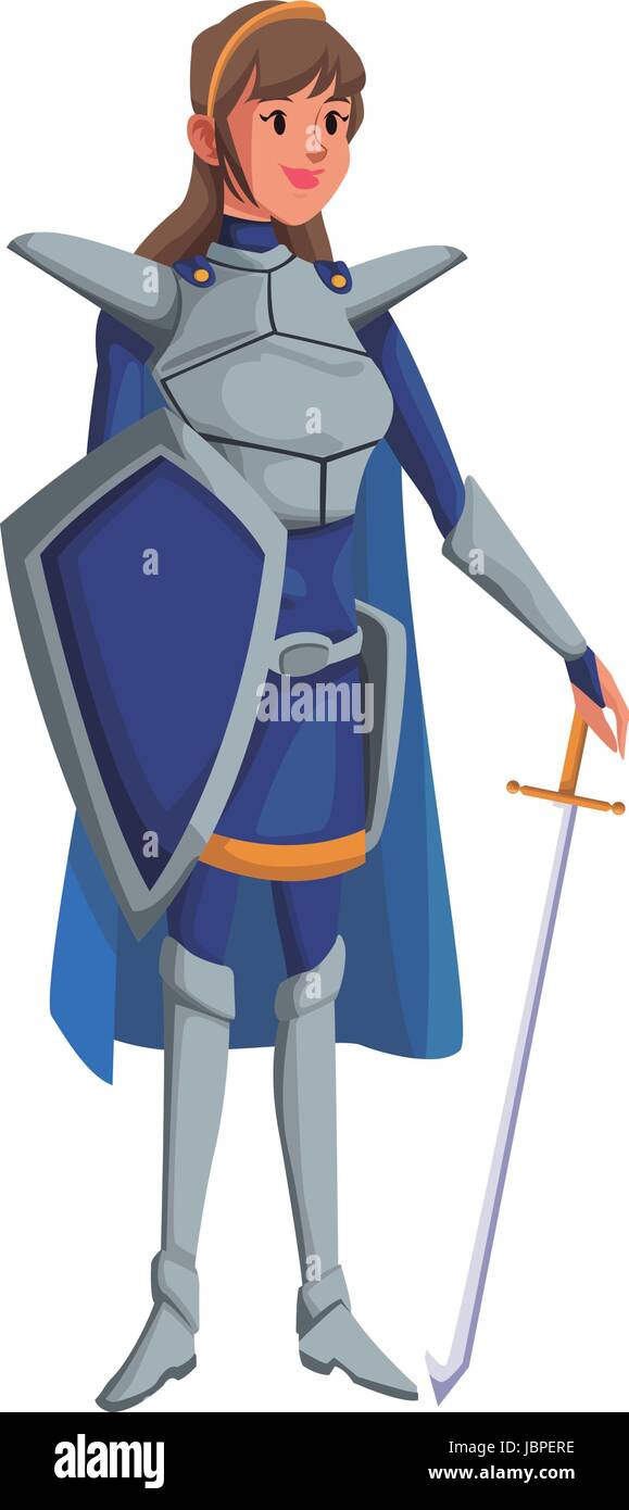 cartoon warrior princess woman in costume with armor shield Stock ...