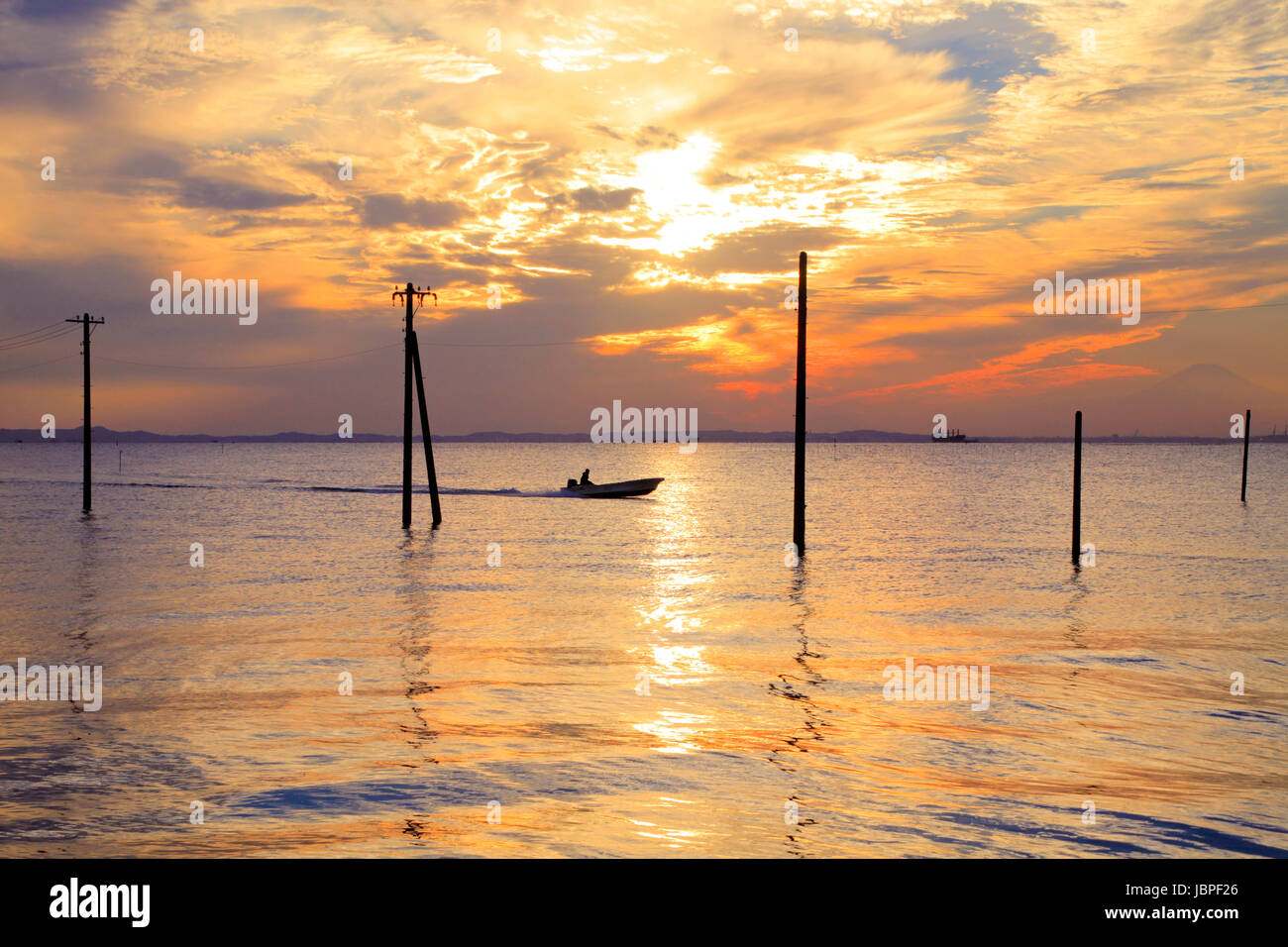 Utility Poles in the Sea Kisarazu city Chiba Japan Stock Photo - Alamy