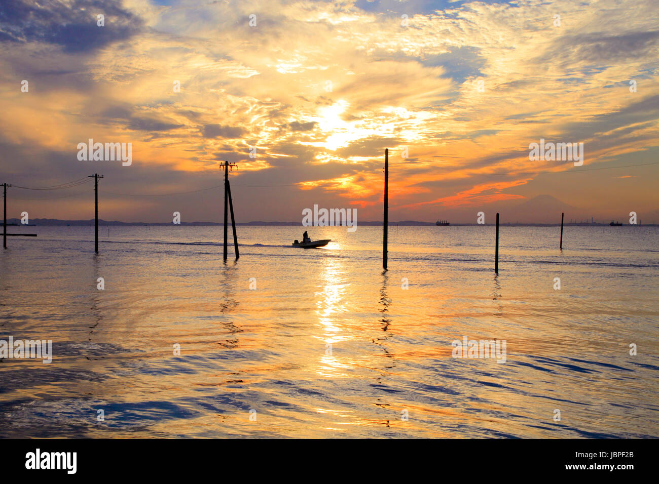 Utility Poles in the Sea Kisarazu city Chiba Japan Stock Photo - Alamy