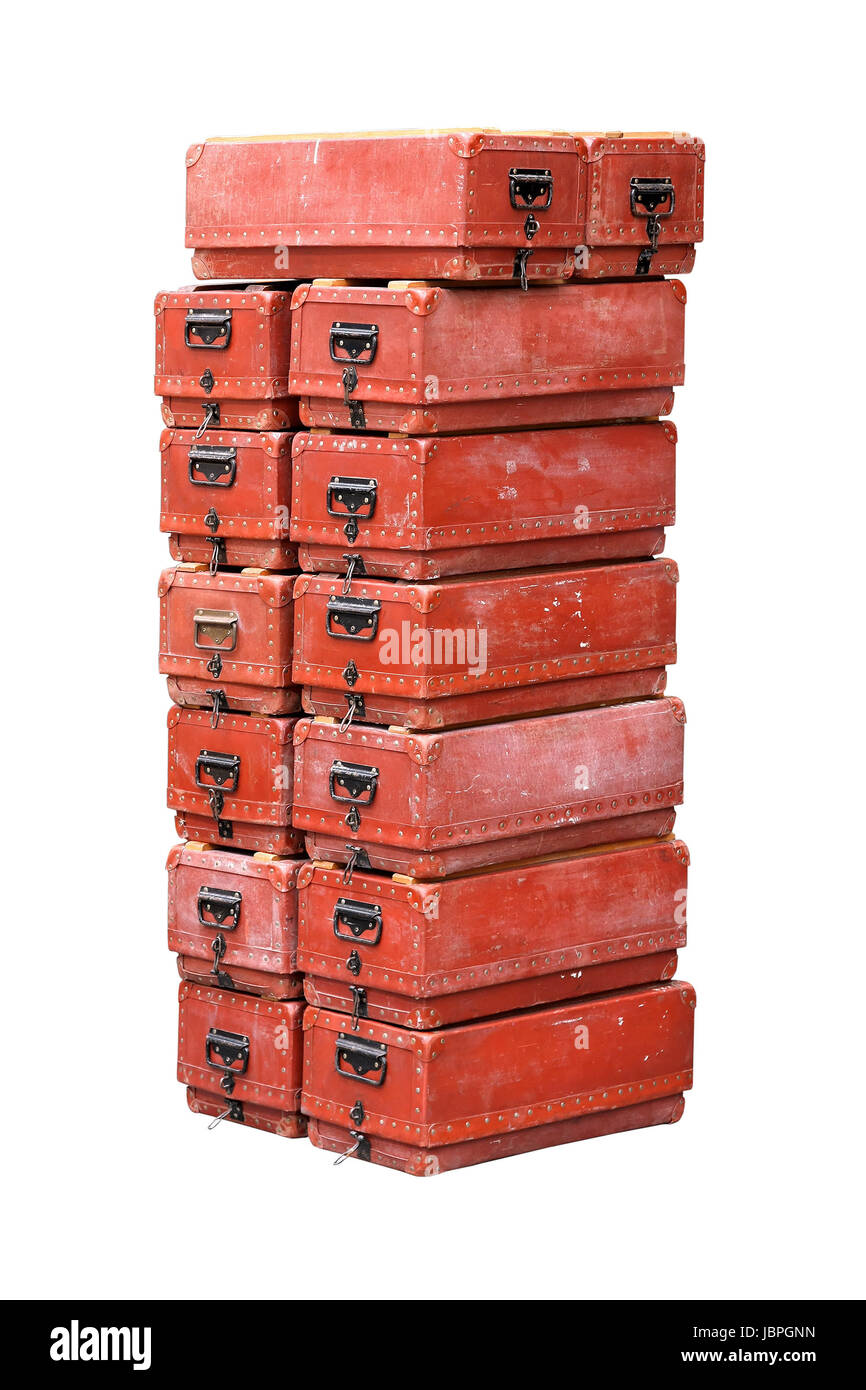 Retro grunge metal boxes stack isolated with clipping path included ...