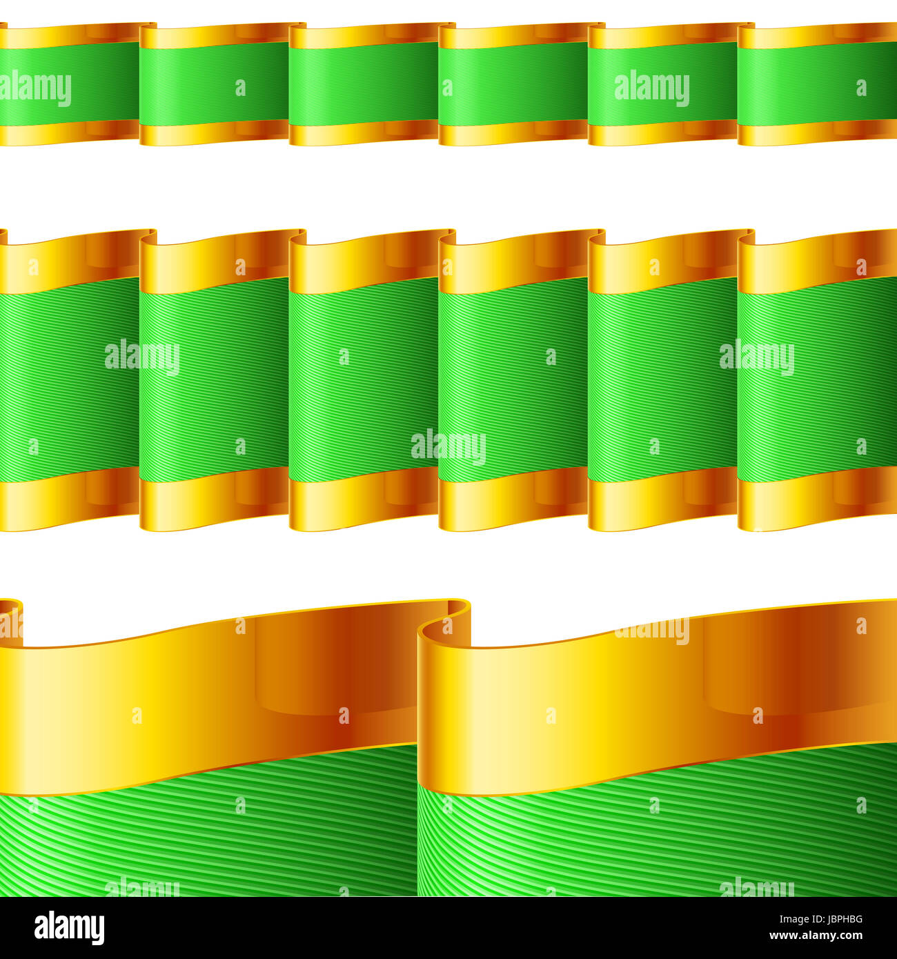 Green ribbons with golden edging. Fabric with highly detailed texture ...